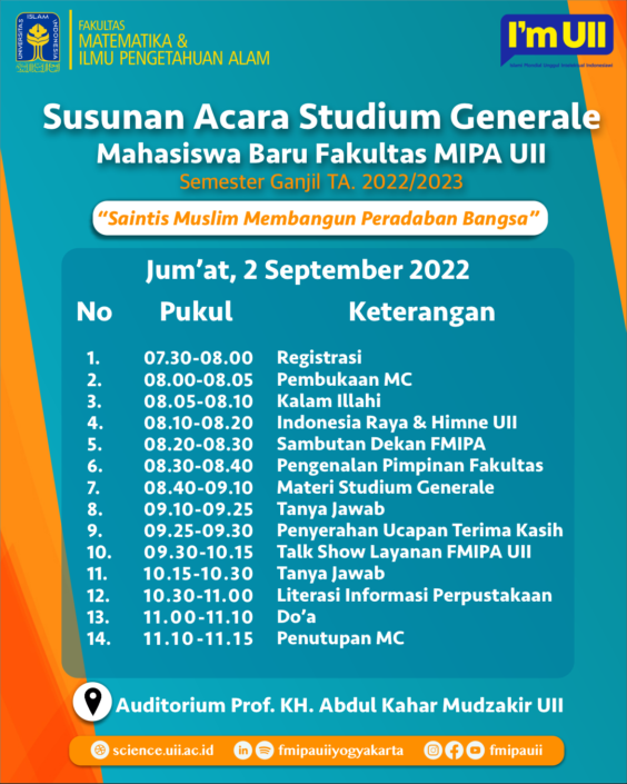 Pelaksanaan Studium Generale Mahasiswa Baru Fakultas MIPA UII Semester Ganjil Tahun Akademik ...