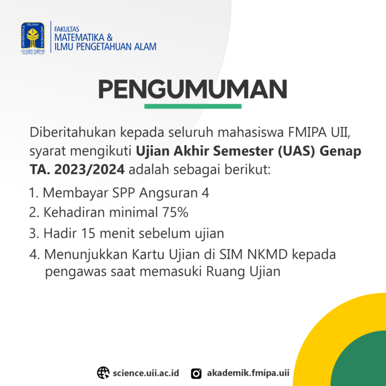 Syarat dan Jadwal Ujian AkhirSemester (UAS) Genap Tahun Akademik 2023/2024 Fakultas MIPA ...