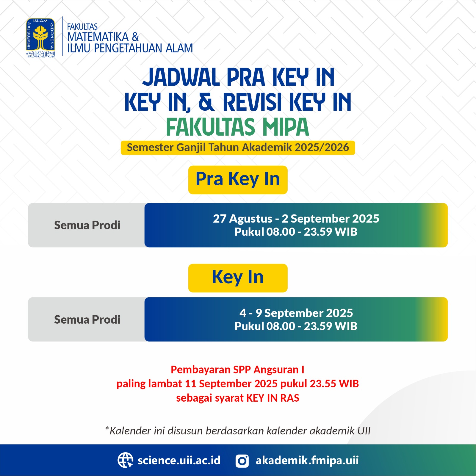 Pre Key-In, Key-In, and Key-In Revision Schedule of the Faculty of ...