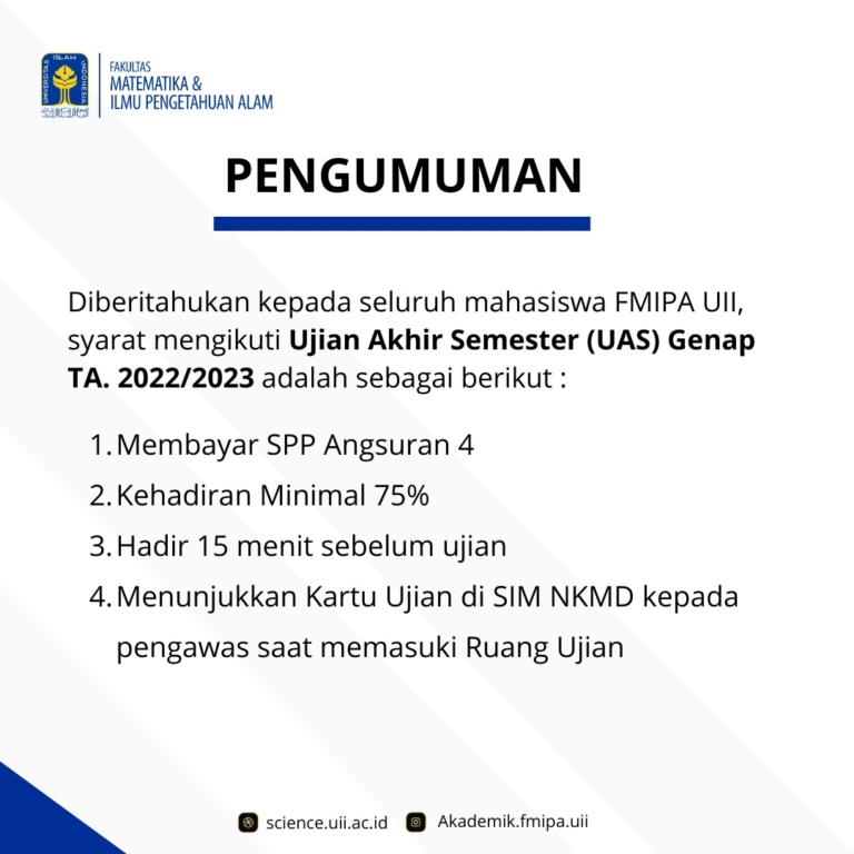 Jadwal dan Syarat Mengikuti Ujian Akhir Semester (UAS) Genap TA. 2022/2023 Fakultas MIPA ...