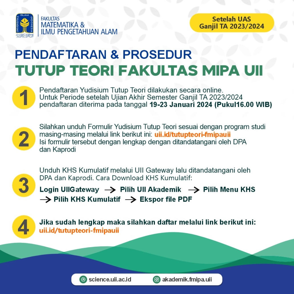 Informasi Pendaftaran dan Prosedur Tutup Teori Fakultas MIPA UII Periode Setelah UAS Ganjil TA ...